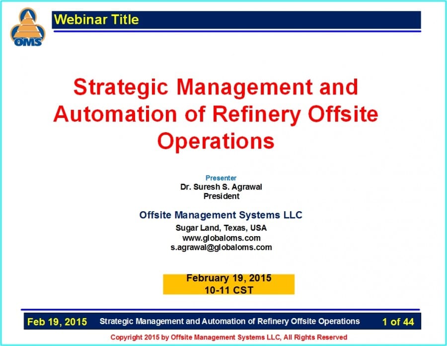 OMS-W03 Strategic Management and Automation of Refinery Offsite ...